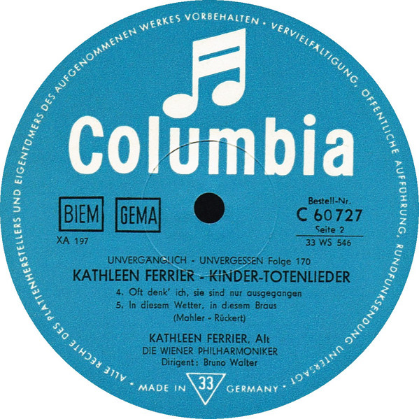 Kathleen Ferrier / Gustav Mahler / Die Wiener Philharmoniker ...